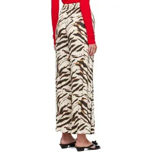GANNI Zebra Satin Trousers - Egret