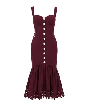 SELF-PORTRAIT Floral-lace Ruffled Midi Dress - Red