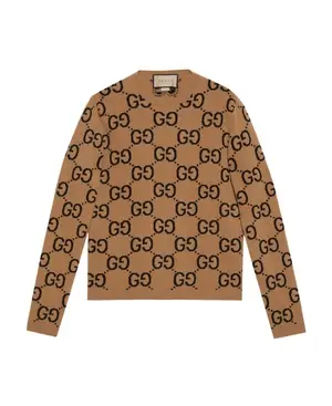 Gucci Gg Jacquard Wool Sweater - Brown