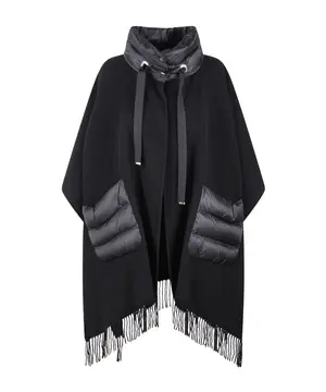Herno High-neck Drawstring Poncho With Fringed Edges