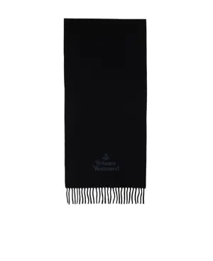 VIVIENNE WESTWOOD Logo Embroidered Fringed Scarf - Black