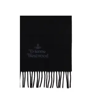 VIVIENNE WESTWOOD Logo Embroidered Fringed Scarf