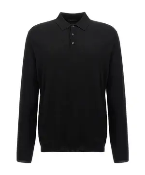 ZANONE Long-sleeved Fine-knit Polo Shirt - Black