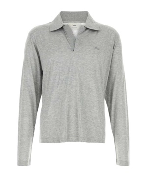 AMI Paris Logo Embroidered Polo Shirt - Gray