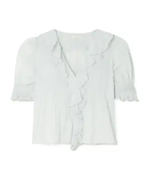 DÔEN Henri Ruffled Organic Cotton Tulle Blouse - Blue