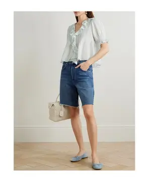 DÔEN Henri Ruffled Organic Cotton Tulle Blouse - Blue
