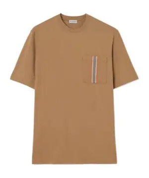 Burberry Icon Stripe Trim Cotton T-shirt - Camel