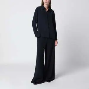 Max Mara Navy Silk Relaxed Wide Leg Trousers