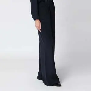 Max Mara Navy Silk Relaxed Wide Leg Trousers