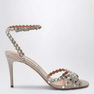 AQUAZZURA Tequila Crystal-embellished Suede Sandals - Grey