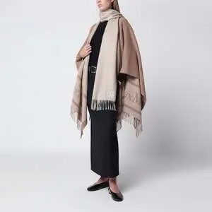 Max Mara Sand-colored Cashmere Scarf With Embroidered Logo - Beige