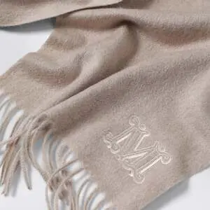 Max Mara Sand-colored Cashmere Scarf With Embroidered Logo - Beige