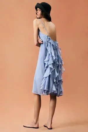 Chan Luu Linen Dress With Metallic Sequins And Ruffles