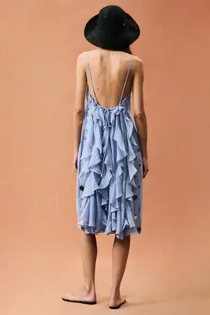 Chan Luu Linen Dress With Metallic Sequins And Ruffles