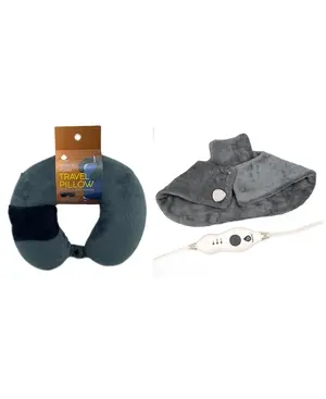 PURSONIC Electric Neck & Shoulder Heating Pad And Memory Foam Travel Pillow - Grey