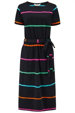 SUGARHILL BRIGHTON Flissy Jersey Midi Dress With Spaced Eighties Stripe - Black