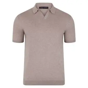PAUL JAMES KNITWEAR Ultra Fine Cotton Nathann Buttonless Polo Shirt Fawn - Brown