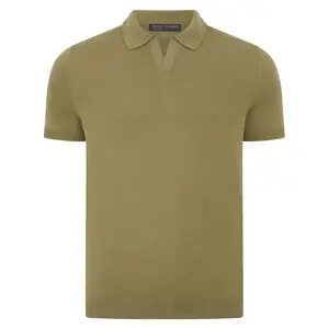 PAUL JAMES KNITWEAR Ultra Fine Cotton Nathan Buttonless Polo Shirt Light Olive - Green