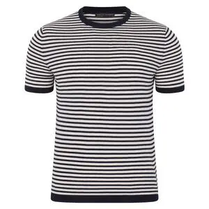PAUL JAMES KNITWEAR Ultra Fine Cotton Antonio Knitted Narrow Breton Stripe T-shirt - Blue