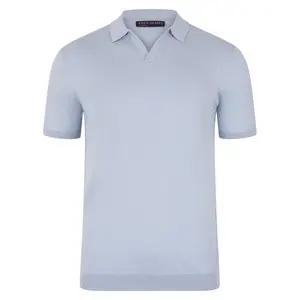 PAUL JAMES KNITWEAR Ultra Fine Cotton Nathan Buttonless Polo Shirt Chalkblue - Silver
