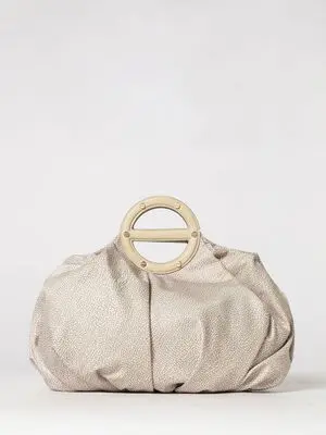 Borbonese Polka Dot Handbag In Recycled Nylon With Double Leather Handle - Sand