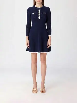 SELF-PORTRAIT Long-sleeved Viscose Knit Mini Dress - Blue