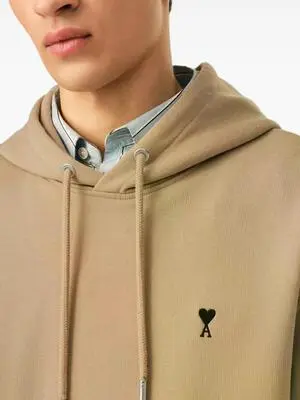 AMI Paris Cotton Hoodie With De Coeur Embroidery - Neutrals