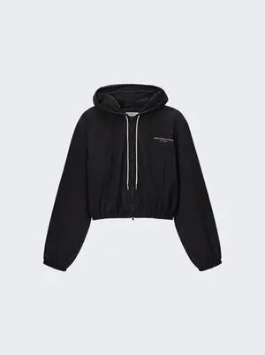 Alexander Wang Cropped Zip Up Hoodie With Rhinestone Drawcord - Black