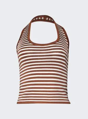 Calle Del Mar Halterneck Striped Suede Tank - Brown