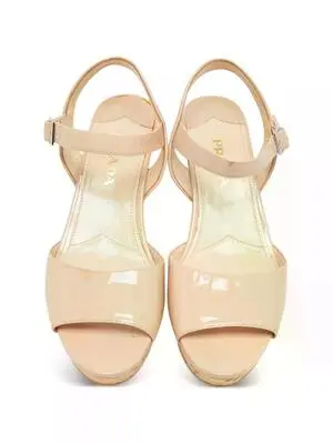 Prada Beige Patent Leather Buckle-fastening Sandals
