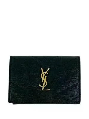 Saint Laurent 2013-2026 Grain De Poudre Monogram Trifold Wallet Small Wallets - Black
