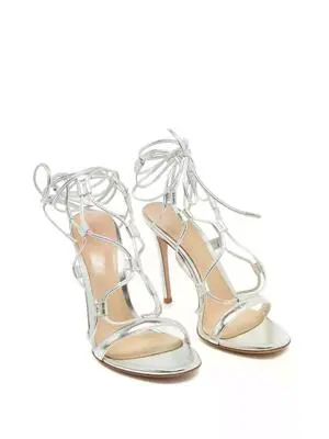 GIANVITO ROSSI Metallic Leather Giza Ankle-tie Stiletto Sandals - Silver
