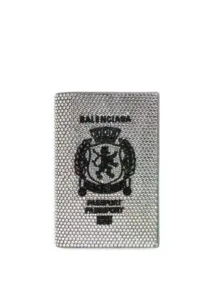 Balenciaga Embellished Passport Calfskin Cardholder - Silver