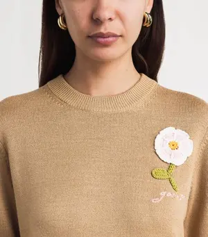 GANNI Merino Flower Appliqué Sweater