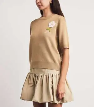 GANNI Merino Flower Appliqué Sweater