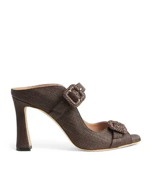 MALONE SOULIERS Raffia Kimberly Heeled Mules 90 - Brown