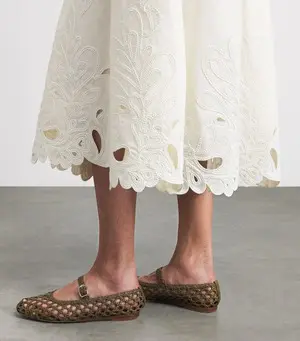 Cinq À Sept Cotton Poplin Embroidered Midi Skirt