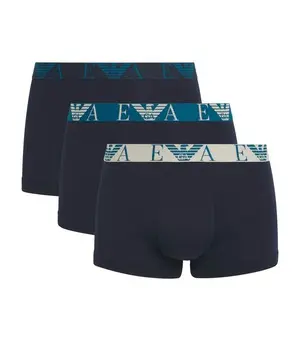 Emporio Armani Stretch-cotton Eagle Monogram Trunks - Blue