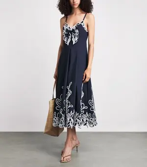 Cinq À Sept Cotton Poplin Paisley Bloom Midi Dress