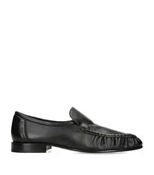 THE ROW Soft Moccasin Two Leather Loafers - Black