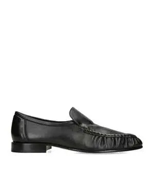 THE ROW Soft Moccasin Two Leather Loafers - Black