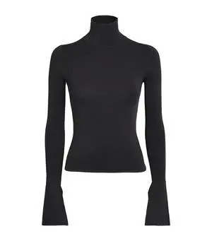 Brandon Maxwell Knitted Funnel-neck Long-sleeve Top - Black