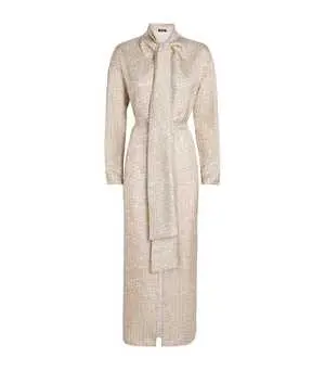 Kiton Silk Printed Scarf-detail Maxi Dress - Beige