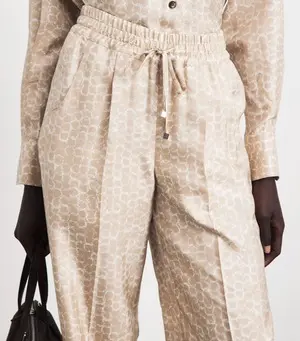Kiton Silk Printed Pleated Drawstring Trousers