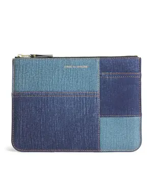 Play Comme Des Garcon Lambskin Denim-patch Wallet - Blue