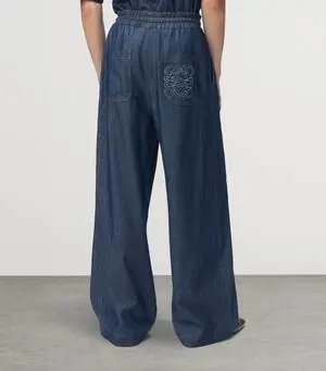 Loewe Chambray Drawstring Wide-leg Trousers