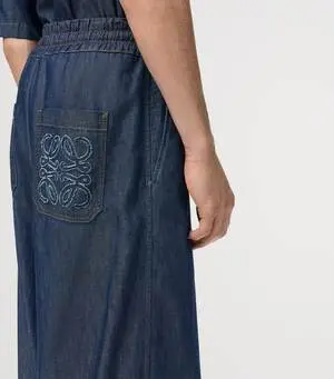 Loewe Chambray Drawstring Wide-leg Trousers