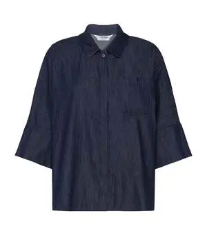 Max Mara Cotton Cropped-sleeve Shirt - Navy