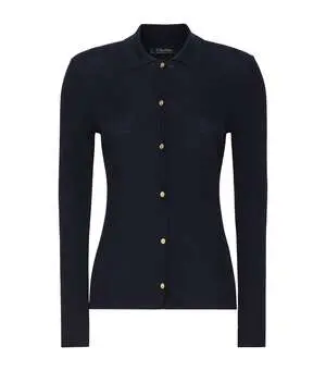 Max Mara Virgin Wool Ribbed Cardigan - Navy