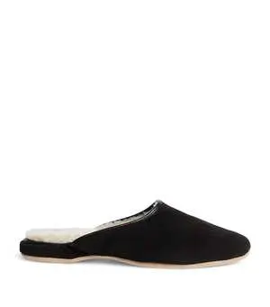 Derek Rose Suede Douglas Slippers With Sheepskin Lining - Black